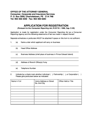 Fillable Online gov pe Consumer Reporting Act Application. Application ...