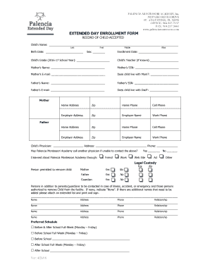 Fillable Online EXTENDED DAY ENROLLMENT FORM RECORD OF Fax Email Print ...