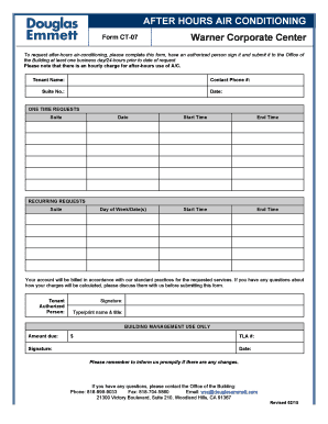Fillable Online warnercorporatecenter After Hours AC Request Form ...