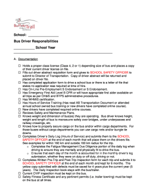 Fillable Online School: Bus Driver Responsibilities School Year Fax ...