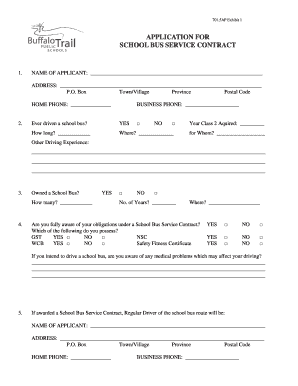 Fillable Online APPLICATION FOR SCHOOL BUS SERVICE CONTRACT Fax Email Print - pdfFiller