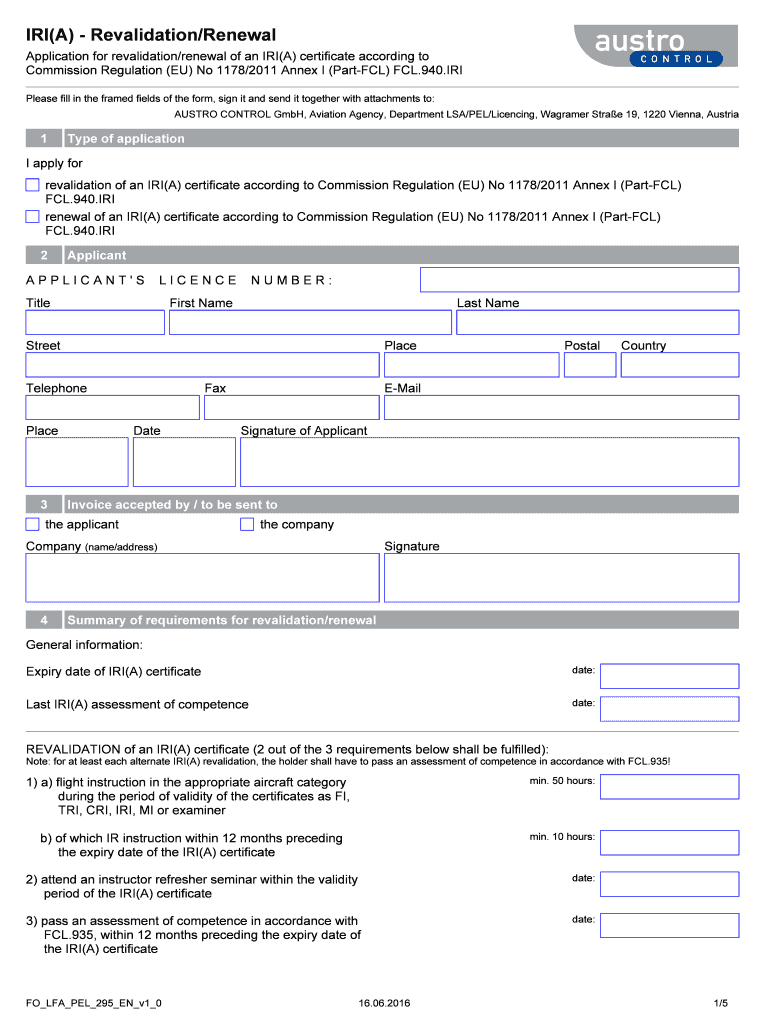 Fillable Online IRI(A) - Revalidation/Renewal. Application for ...
