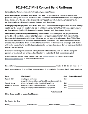 Fillable Online Concert Band uniform requirements for the school year ...