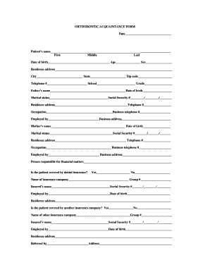 Fillable Online ORTHODONTIC ACQUAINTANCE FORM Fax Email Print - pdfFiller