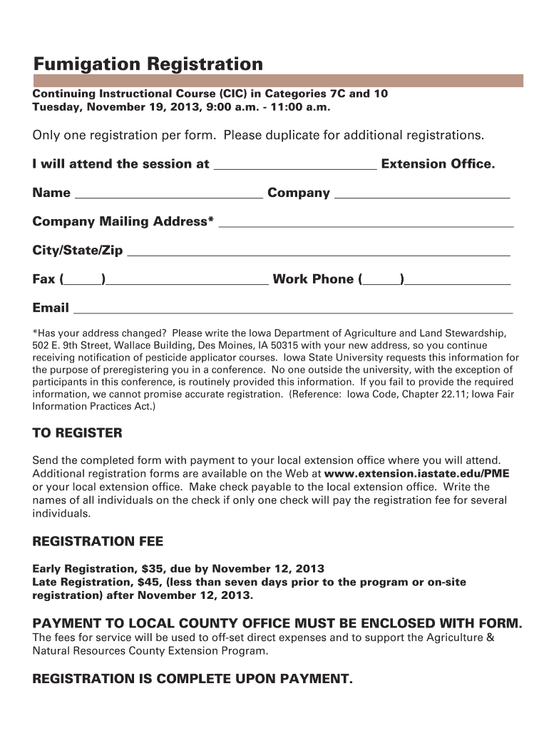 Fillable Online extension iastate Fumigation Registration Fax Email ...