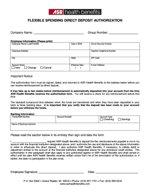 Fillable Online ferris FLEXIBLE SPENDING DIRECT DEPOSIT AUTHORIZATION Fax Email Print - pdfFiller