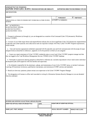 Fillable Online public navy NAVPERS 1070/613. ADMINISTRATIVE REMARKS ...
