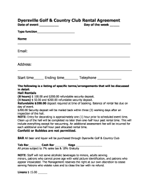Fillable Online dyersvillegolf Dyersville Golf & Country Club Rental ...