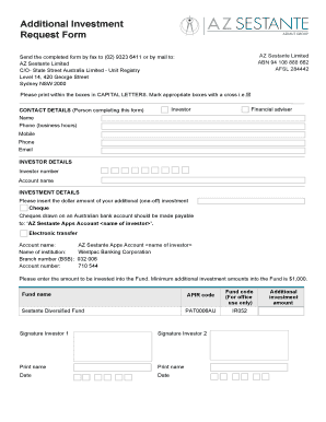 Fillable Online Additional Investment Request Form Fax Email Print ...