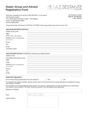 Fillable Online Dealer Group and Adviser Registration Form Fax Email ...