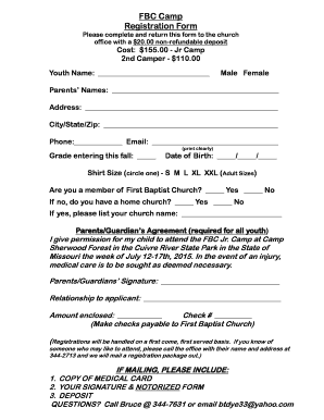 Youth Camp Registration Form Template | pdfFiller