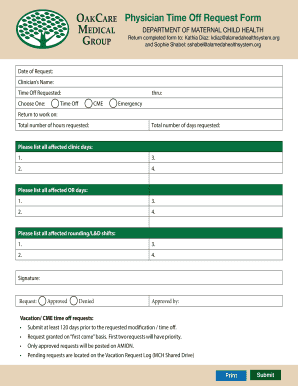 Fillable Online mch physician time off request pdf - OakCare Medical ...
