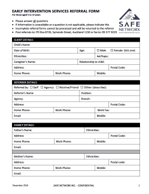Fillable Online safenetwork org EARLY INTERVENTION SERVICES REFERRAL ...