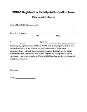 Fillable Online porac PORAC Registration Pick-Up Authorization Form Fax ...