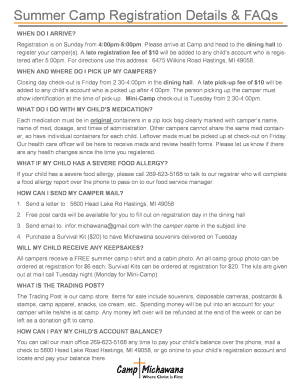 Fillable Online michawanacamp Summer Camp Registration Details & FAQs - Camp Michawana ...