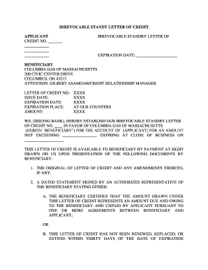Fillable Online IRREVOCABLE STANDY LETTER OF CREDIT APPLICANT Fax Email ...