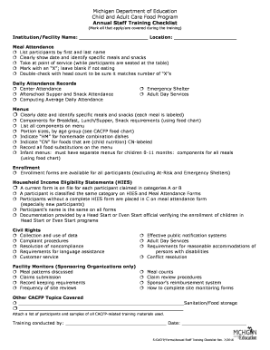 Fillable Online CACFP Annual Staff Training Checklist - State of ...