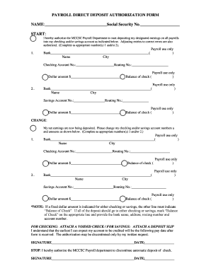 Fillable Online mccsc PAYROLL DIRECT DEPOSIT AUTHORIZATION FORM NAME ...