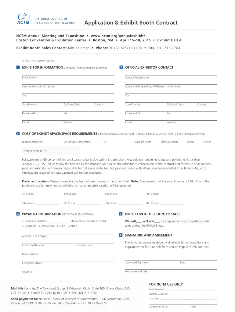 Fillable Online nctm Application & Exhibit Booth Contract Fax Email Print - pdfFiller