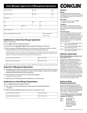 Fillable Online Sales Manager Application & Management Agreement Fax ...