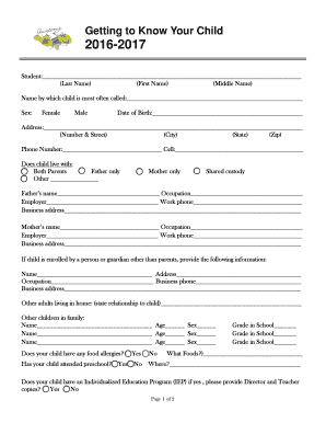 Fillable Online A K Registration packet 2015 PDF - Awesome Kids Preschool Fax Email Print ...