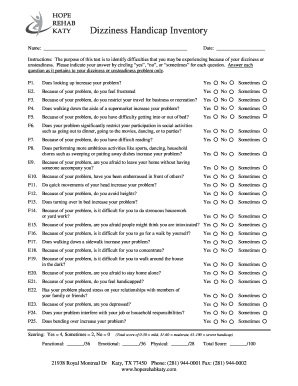 Fillable Online Dizziness Handicap Inventory - Hope Rehab Katy Fax ...