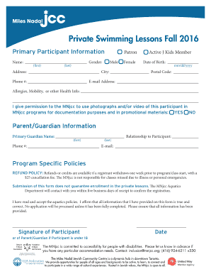 Fillable Online Fall 2016 Private Lessons Registration Form Fax Email Print - pdfFiller