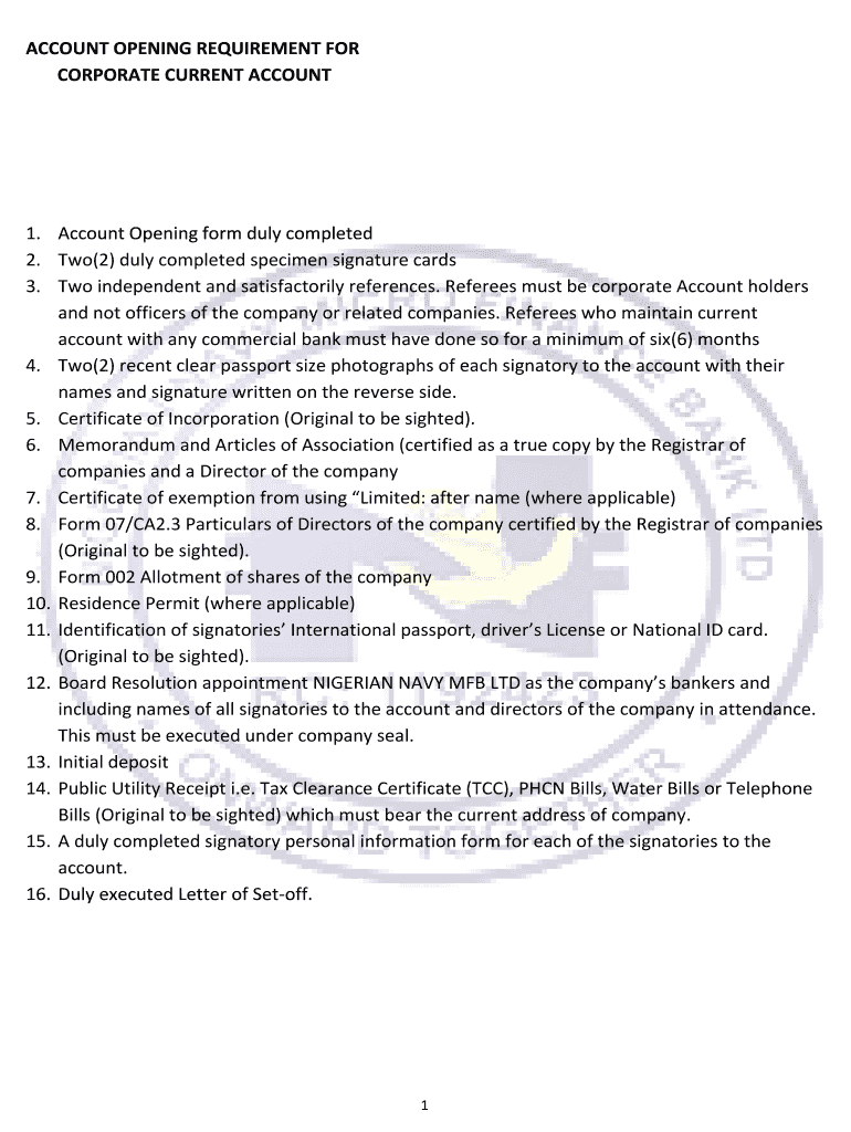 Fillable Online ACCOUNT OPENING REQUIREMENT FOR CORPORATE ... Fax Email ...