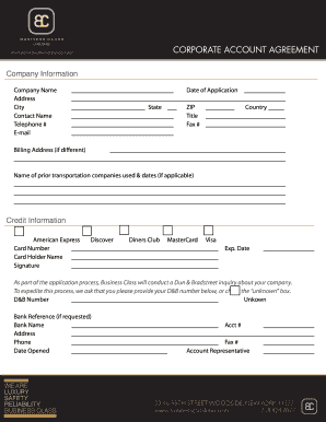 Fillable Online corporate account agreement - Business Class Limousine ...