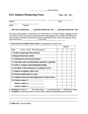 Fillable Online esu13 ESL Student Monitoring Form - esu13 Fax Email ...