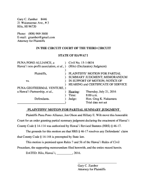 Fillable Online Motion for Partial Summary Judgment - Puna Pono ...