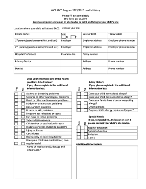 Fillable Online wcs Save to computer and email to site leader or print and bring to your child s ...