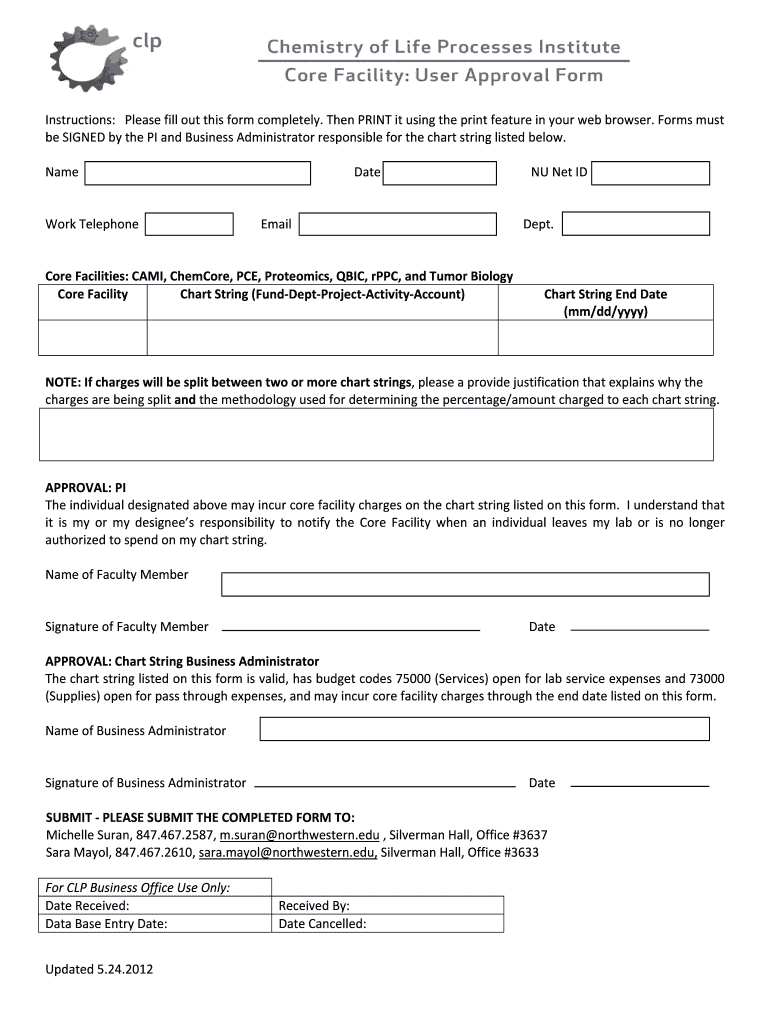 Fillable Online cmidd northwestern CLP-CORES-User Approval Form-5.23. ...