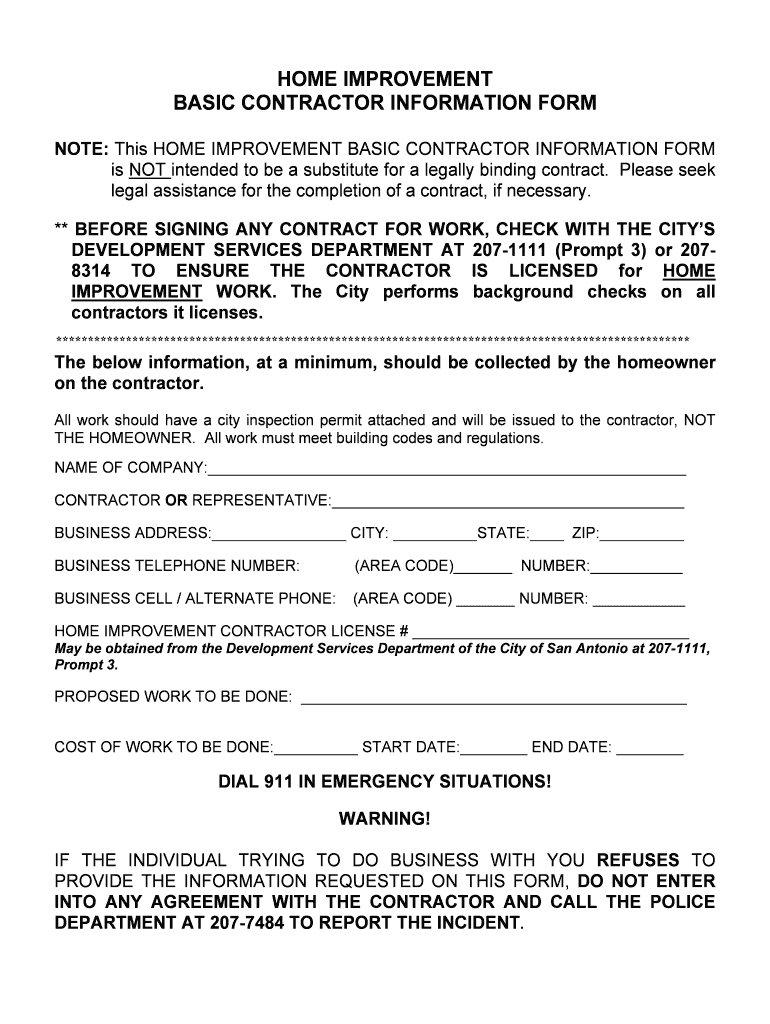 Fillable Online stephensroofing BASIC CONTRACTOR INFORMATION FORM Fax ...