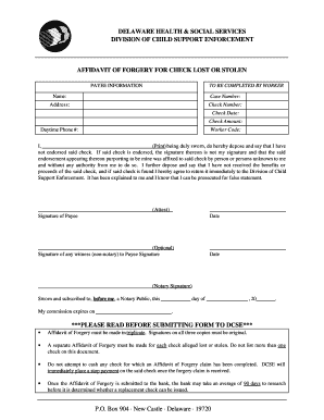 Fillable Online dhss delaware Affidavit of Forgery for Check Lost or Stolen Fax Email Print ...