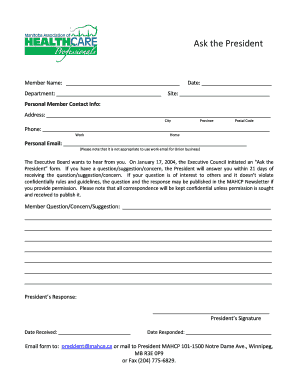 Fillable Online Ask President Form - Mahcp Fax Email Print - pdfFiller