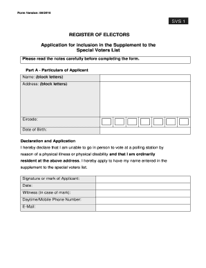 Fillable Online REGISTER OF ELECTORS Application for inclusion in the ... Fax Email Print ...