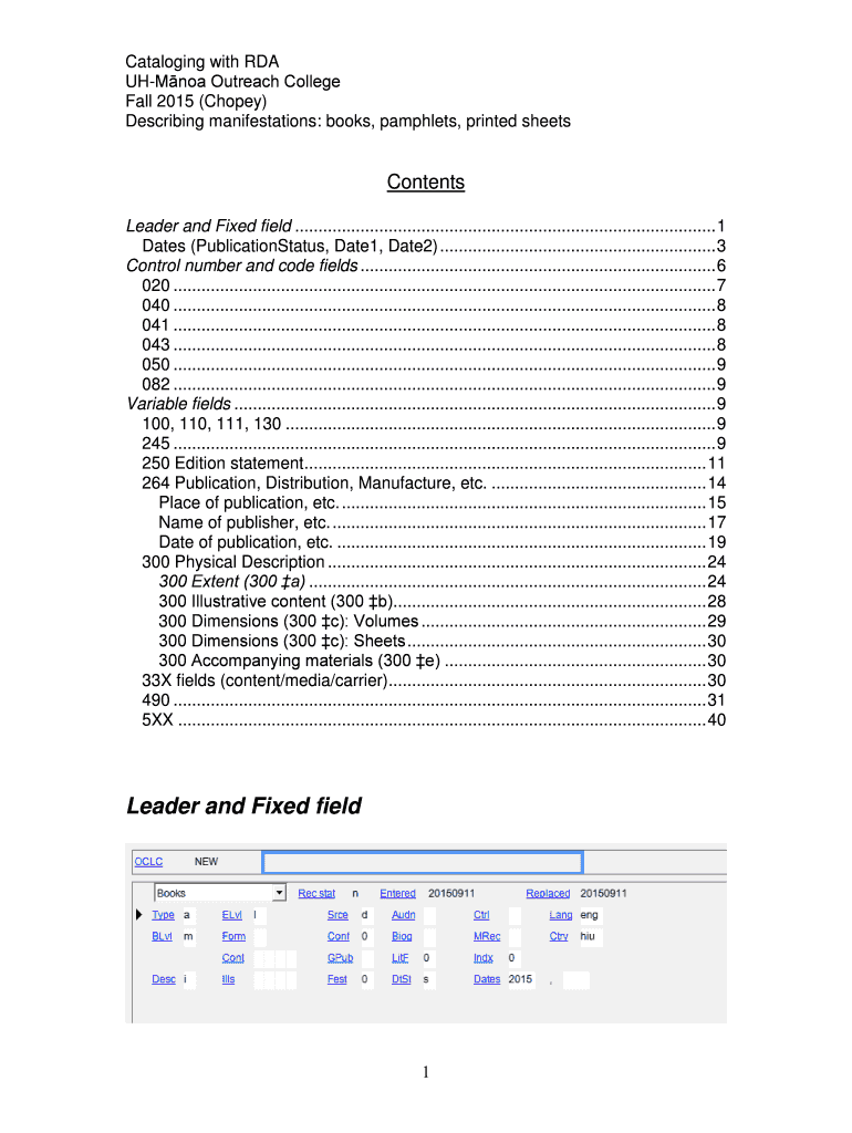 Fillable Online Cataloging with RDA Fax Email Print - pdfFiller