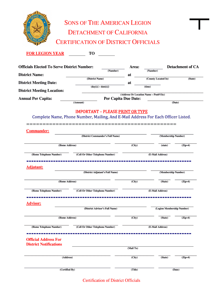 Fillable Online sal-CertificationDistrictOfficers BLANK Fax Email Print ...