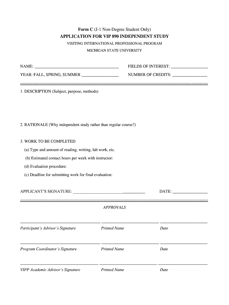 Fillable Online Form C (J-1 Non-Degree Student Only) - vipp.isp.msu.edu ...