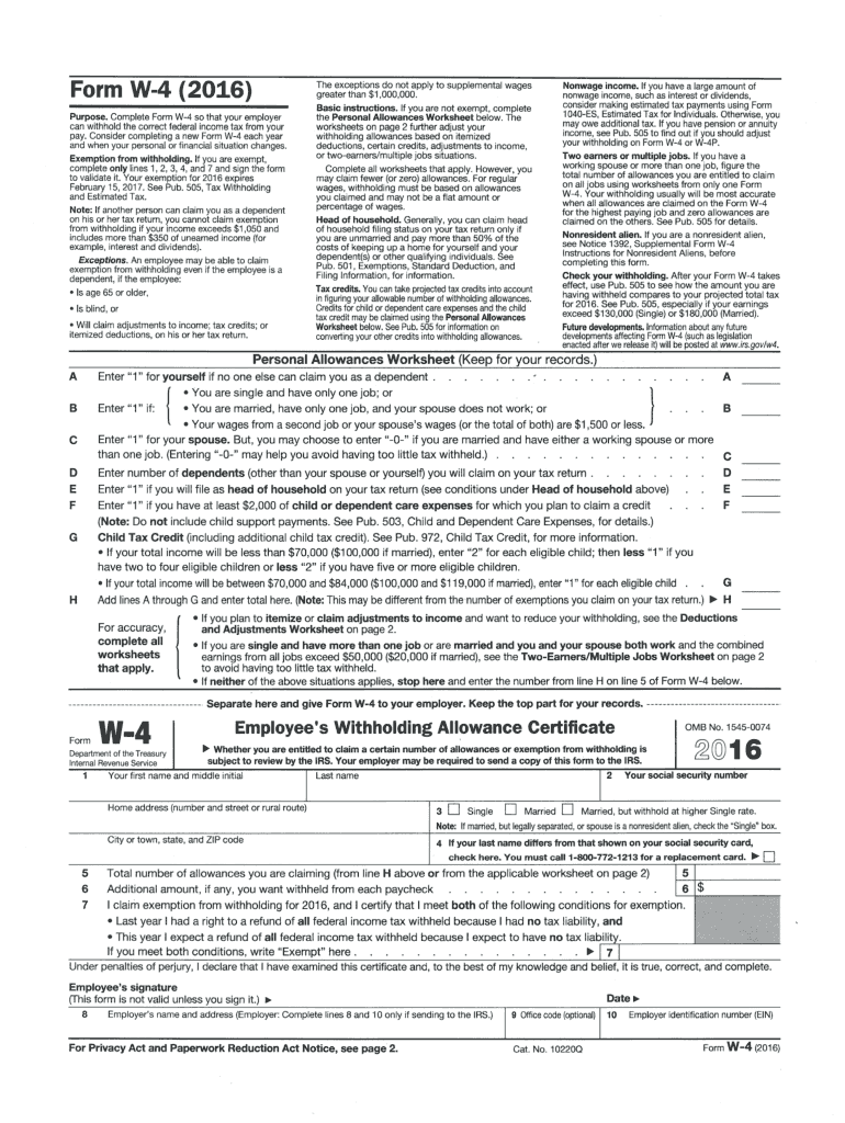 Fillable Online Federal Tax Personal Allowances Form (W-4) Fax Email ...
