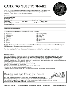 Fillable Online Catering Questionnaire - Urban Herb Catering Fax Email ...