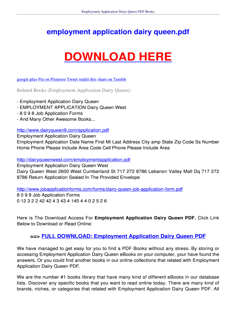 Dairy Queen Application Pdf - Fill Online, Printable, Fillable, Blank ...