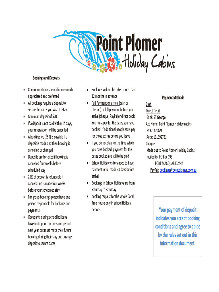 Fillable Online Bookings and Deposits Fax Email Print - pdfFiller