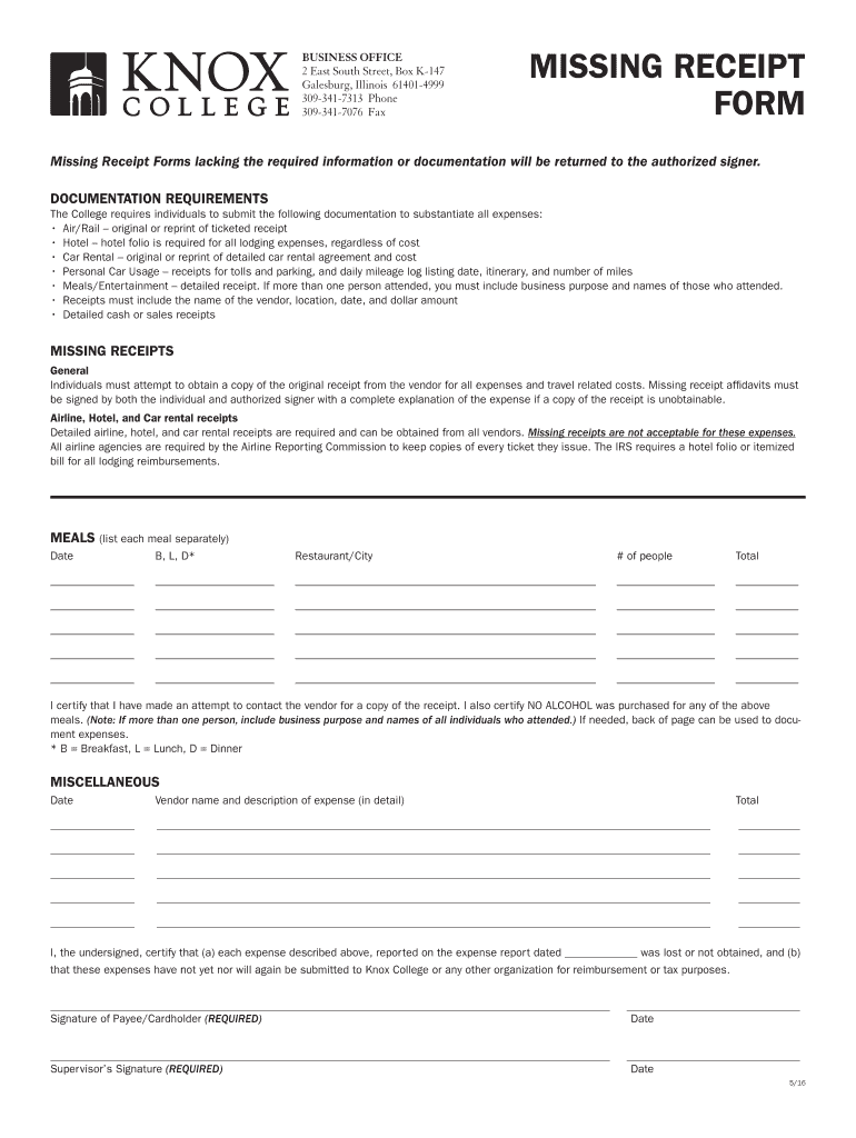 Fillable Online knox Missing Receipt Form.indd Fax Email Print - pdfFiller
