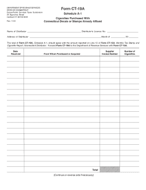 Fillable Online Form CT-19A, Cigarettes Purchased with CT Decals or ...