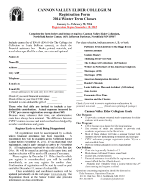 Fillable Online cvec Registration Form Winter 2014 - Cannon Valley ...