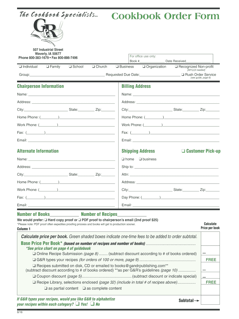 Fillable Online Printable Order Form - G&R Publishing Fax Email Print - pdfFiller