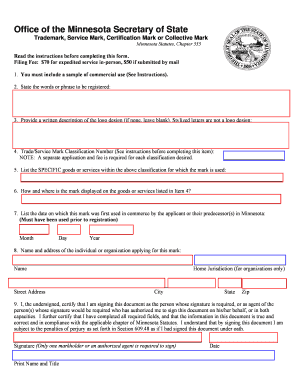 Fillable Online Trademark Application pdf form - Minnesota Secretary of ...