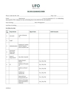 Fillable Online NO DUE CLEARANCE FORM - ufomoviezhr.com Fax Email Print ...